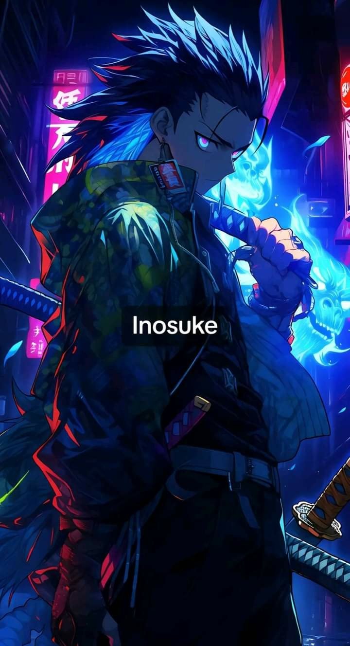 Inosuke’s Neon Night – Demon Slayer Anime Phone Wallpaper