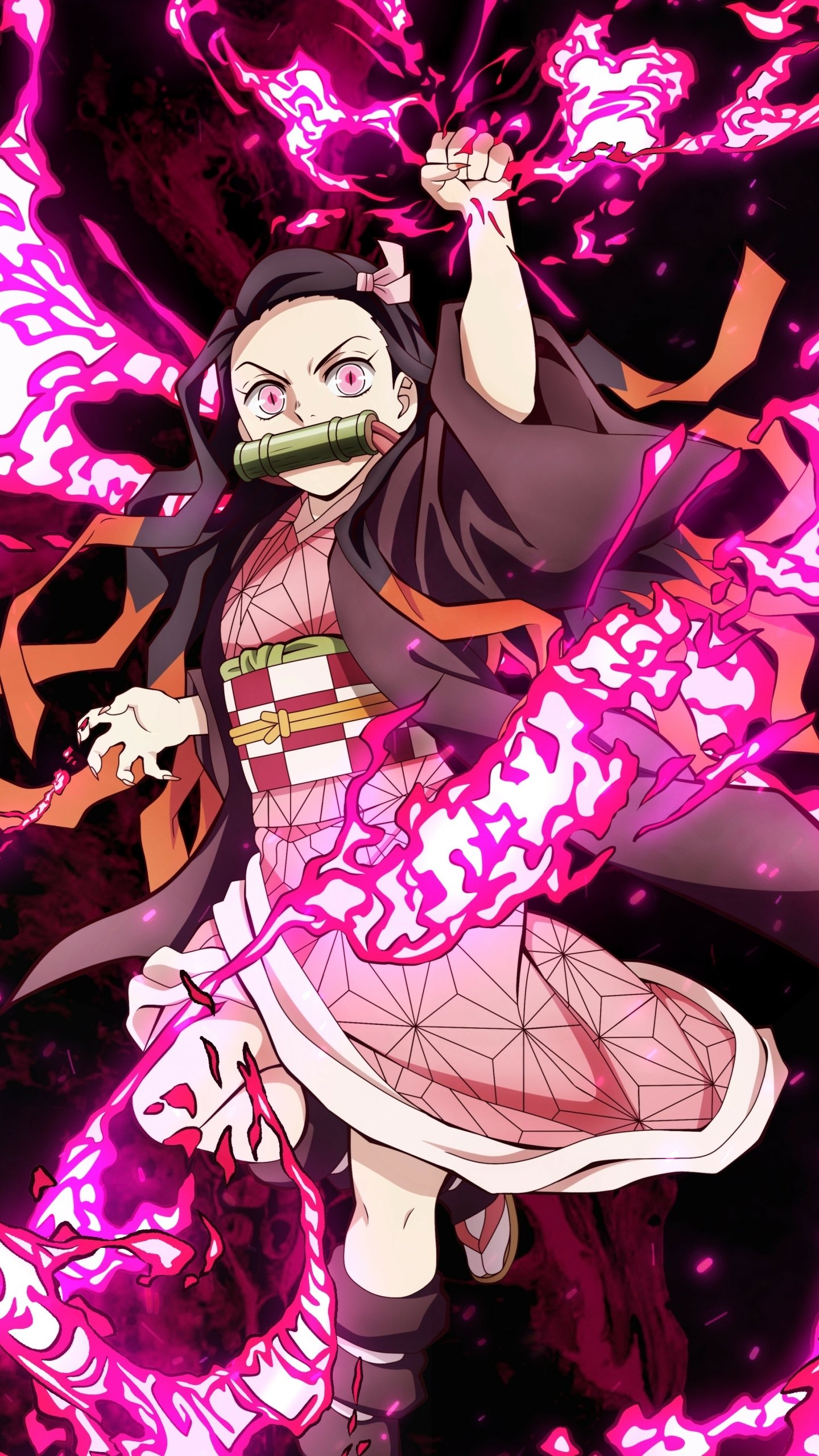 Nezuko Kamado Fierce Flame | Demon Slayer Anime Phone Wallpaper