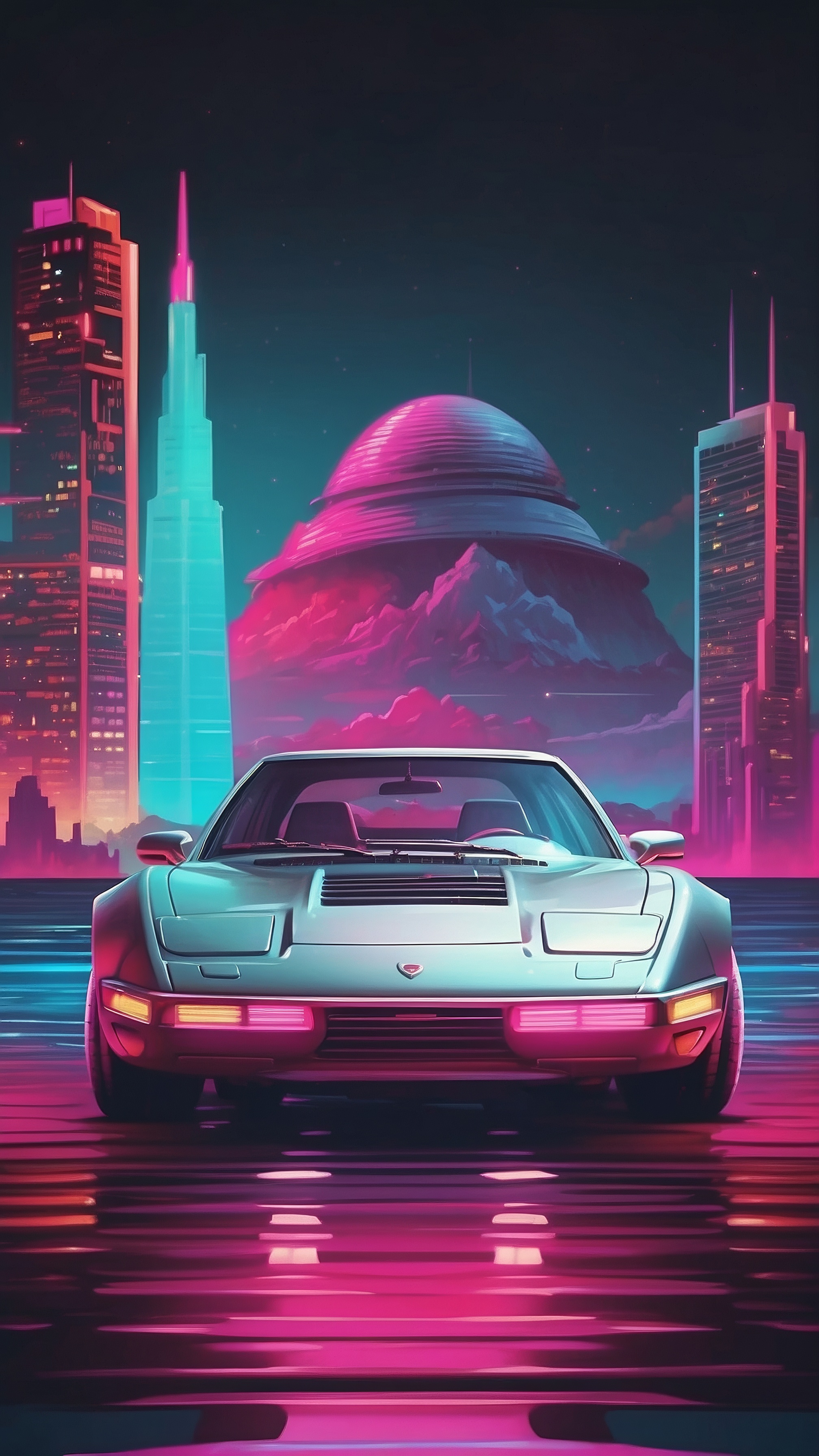 Retro Futuristic Cityscape Car Wallpaper by QuantumCurator
