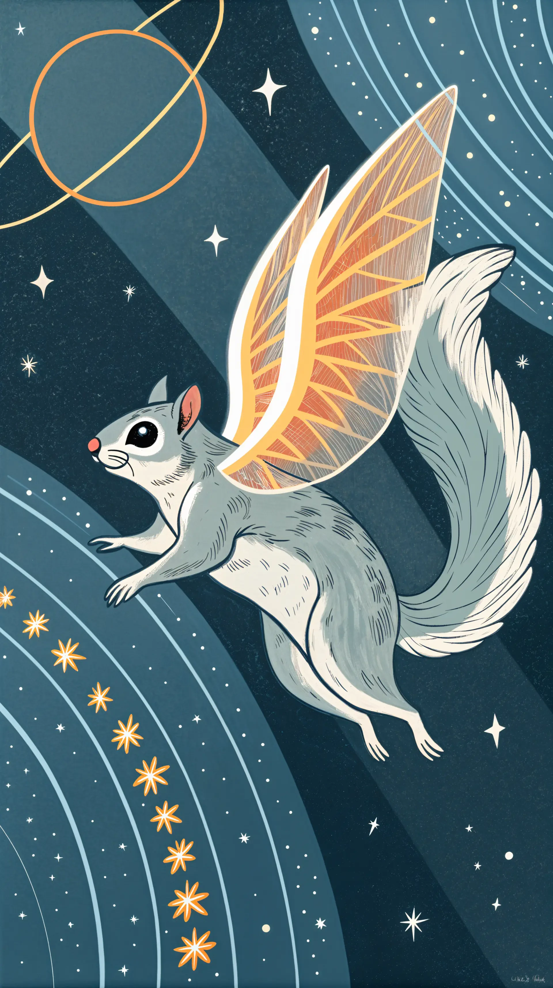 Celestial Flying Squirrel: A Whimsical Phone Wallpaper by QuantumCurator