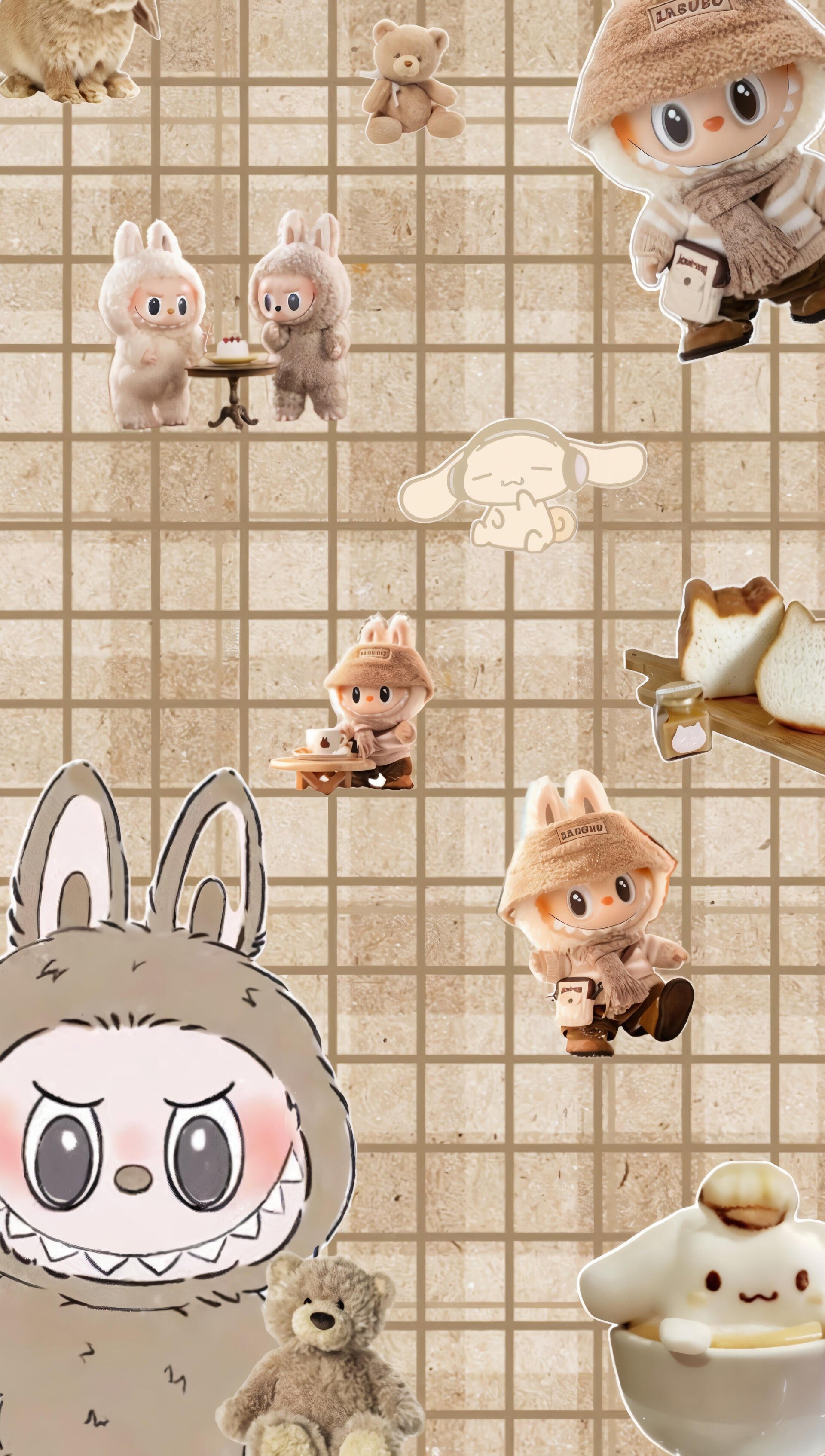 Cozy Labubu Collage — Phone Wallpaper