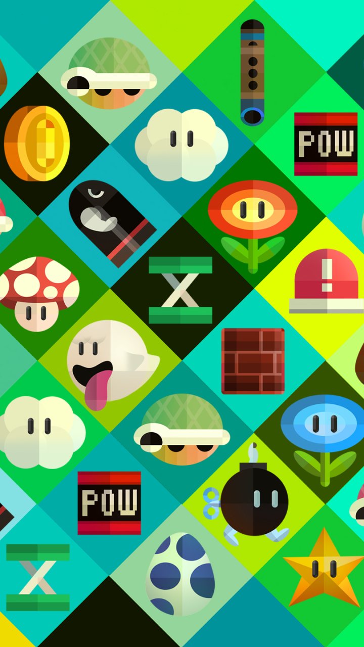 Mario Magic: Iconic Game Elements Phone Wallpaper