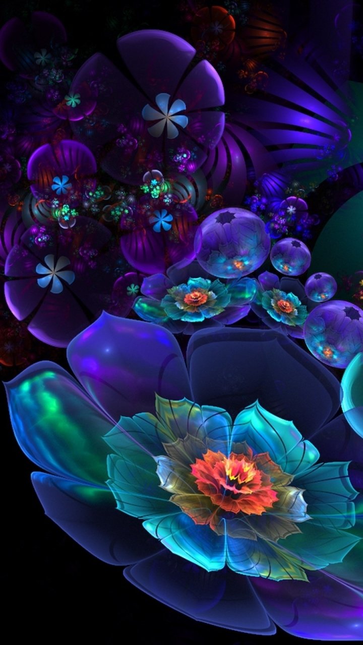 Neon Blue Flowers