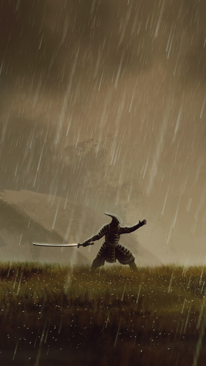 Wallpaper Warrior Rain Sword HD Wallpaper: Rain, Redhead, Sword,