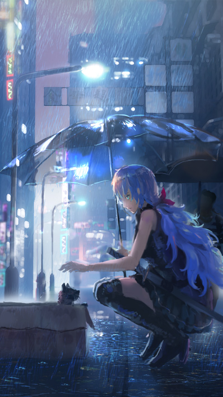 Download Umbrella Rain Anime Original Rain Anime Phone Wallpaper