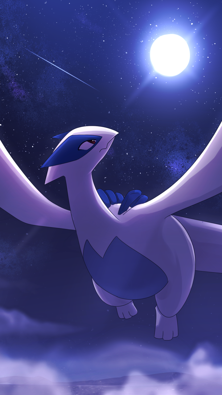 Lugia Soars Under the Starry Night – Pokémon Anime Phone Wallpaper