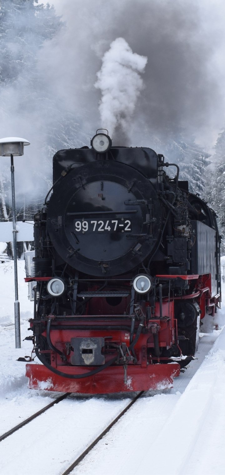 Download Locomotive Snow Vehicle Winter Train Phone Wallpaper