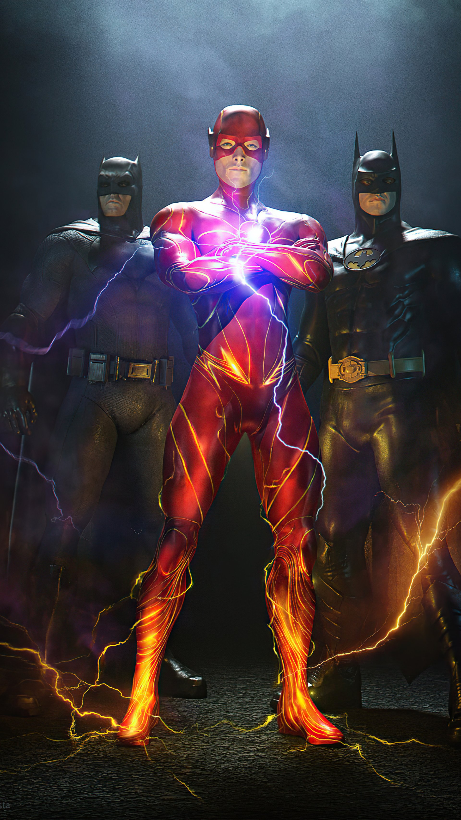 Download Superhero Batman Flash Movie Crossover Phone Wallpaper