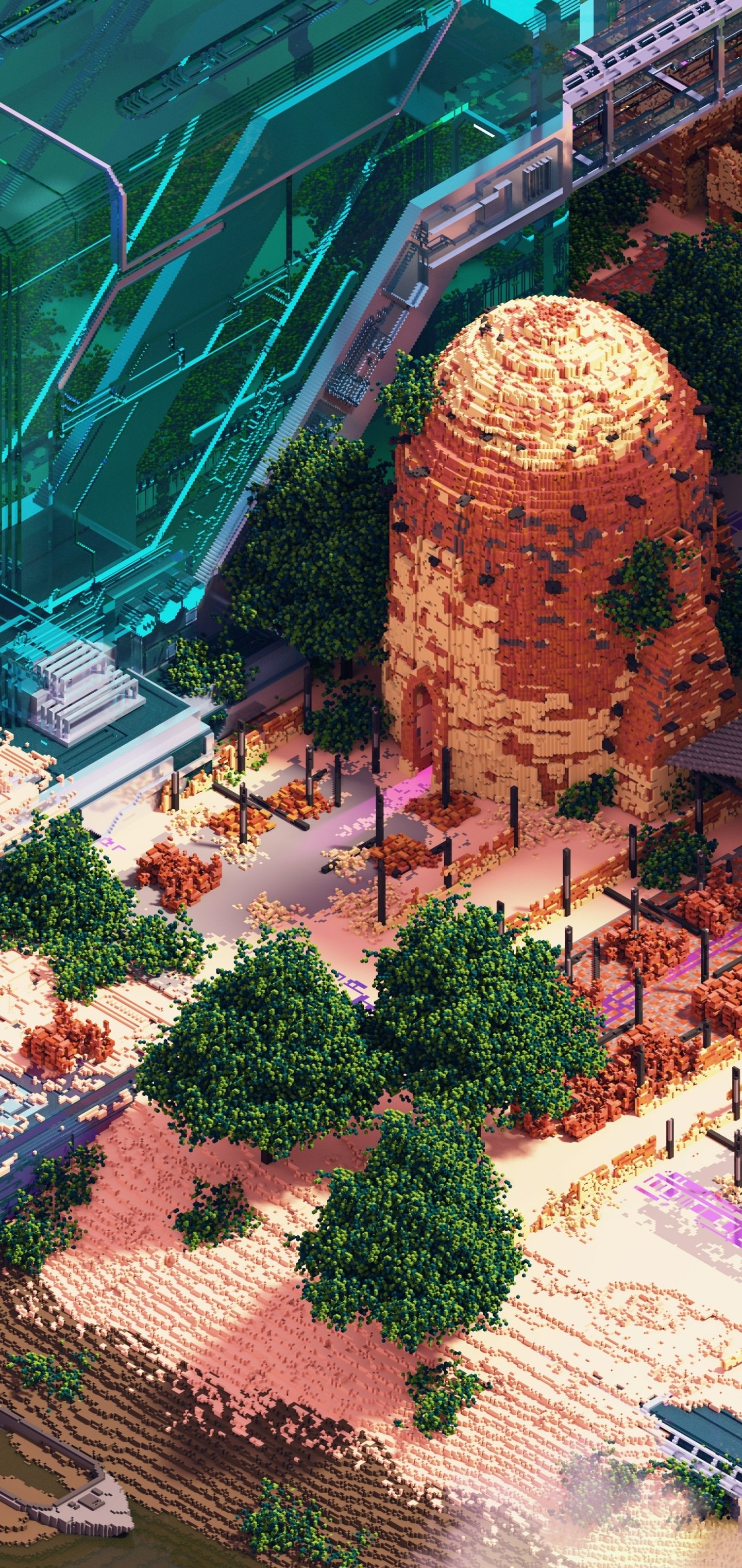 Pixelated Oasis: Artistic Phone Wallpaper in Vibrant Detail