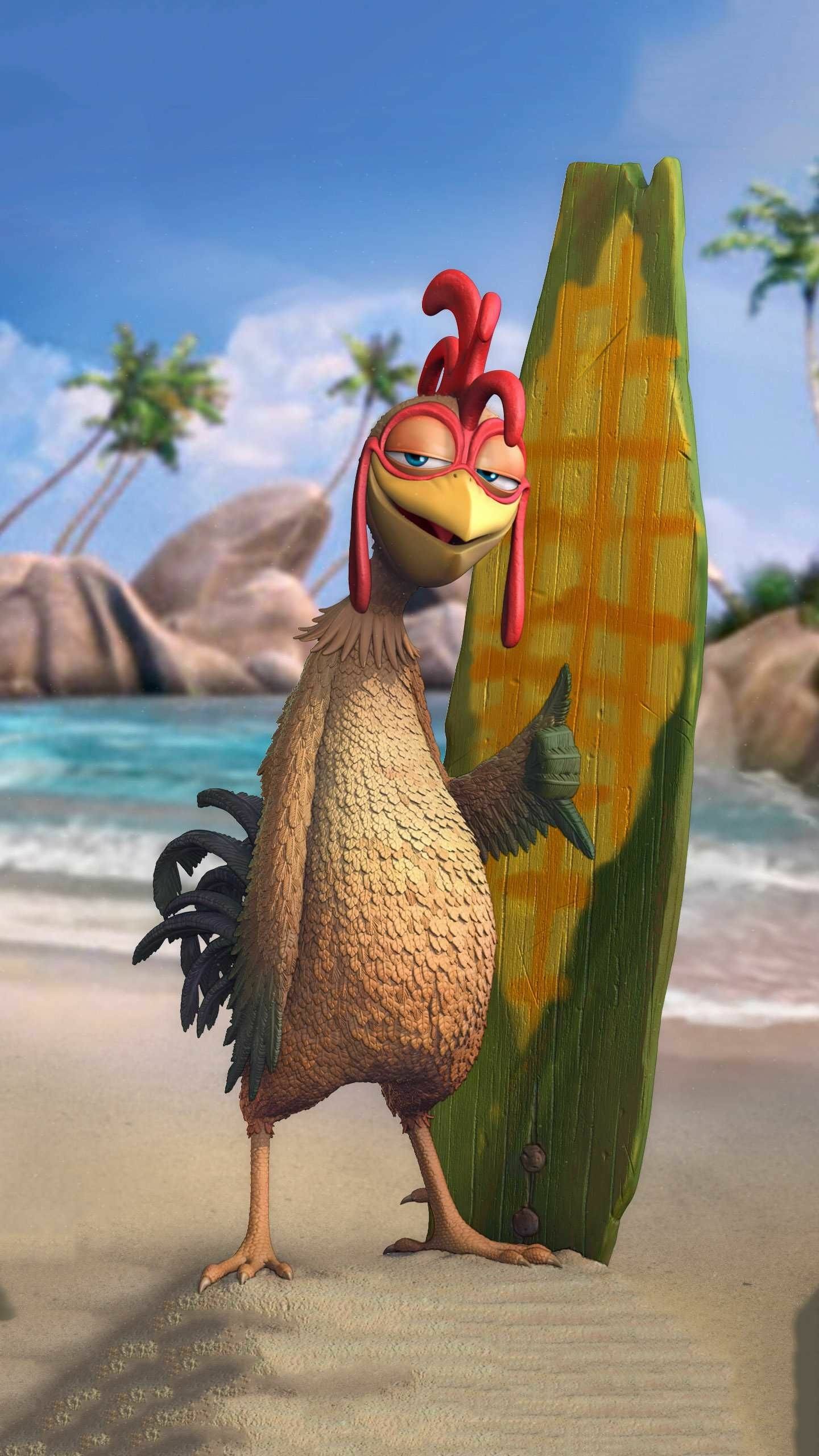 Download Sand Surfing Beach Chicken Movie Surf's Up Phone Wallpaper