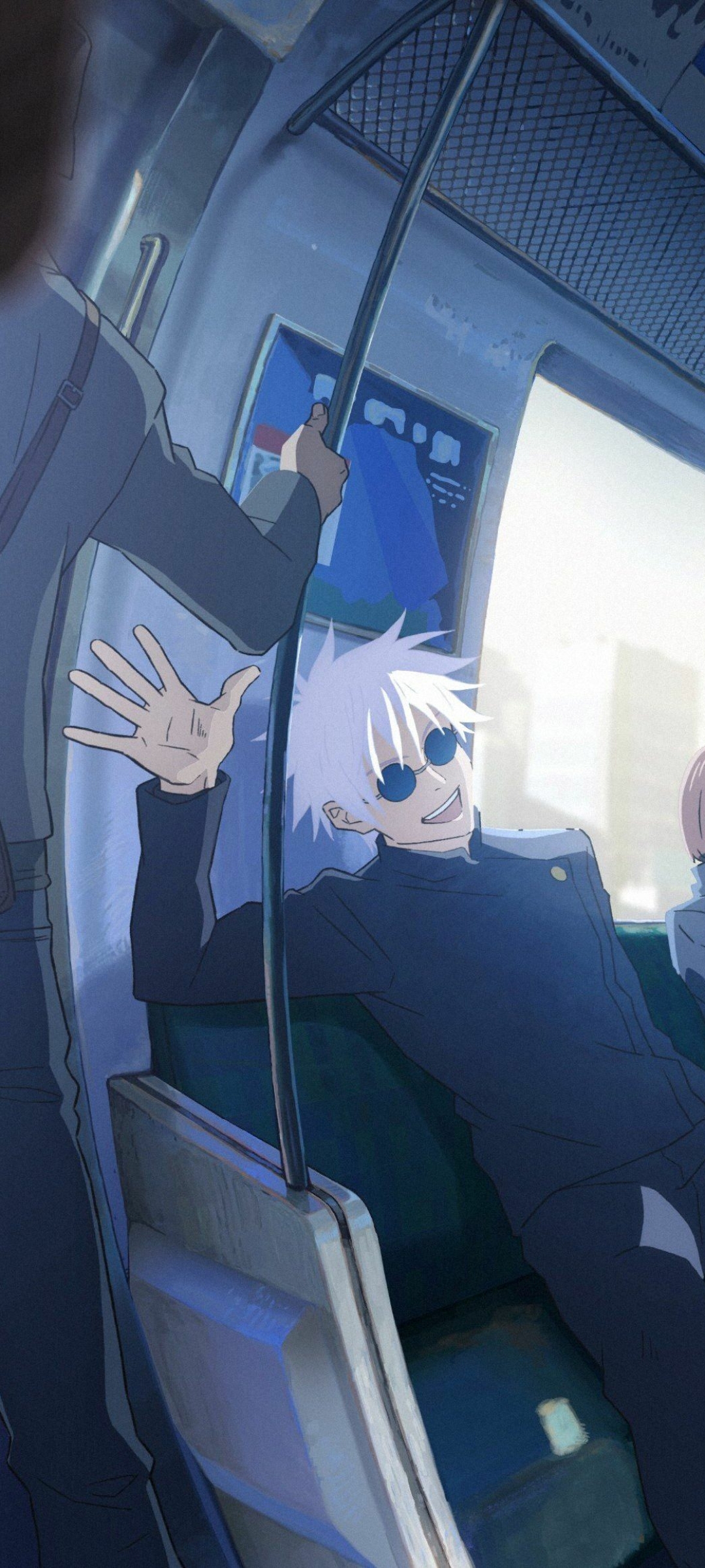 Jujutsu Kaisen Vibes: Cool Gojo Bus Ride Wallpaper